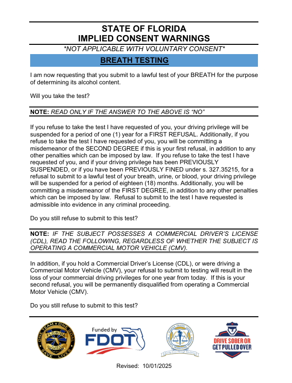 Implied Consent Resources | Florida Law Enforcement Liaison Program